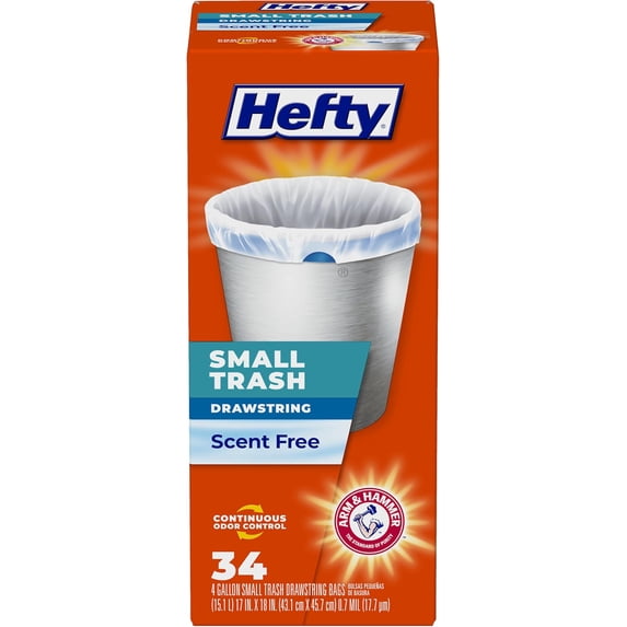 Hefty Small Garbage Bags, Unscented, 4 Gallon, 34 Count - Walmart.com