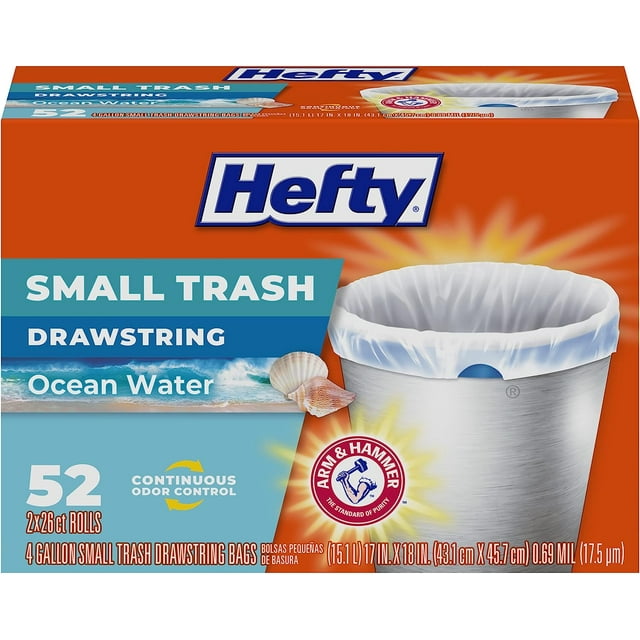 Hefty Drawstring Small Garbage Bags, Fabuloso Ocean Water Scent, 4 ...