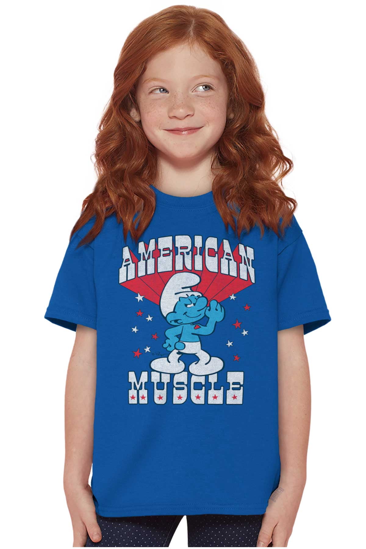 Hefty Smurf American Muscle USA Crewneck T Shirts Boy Girl Teen Brisco ...