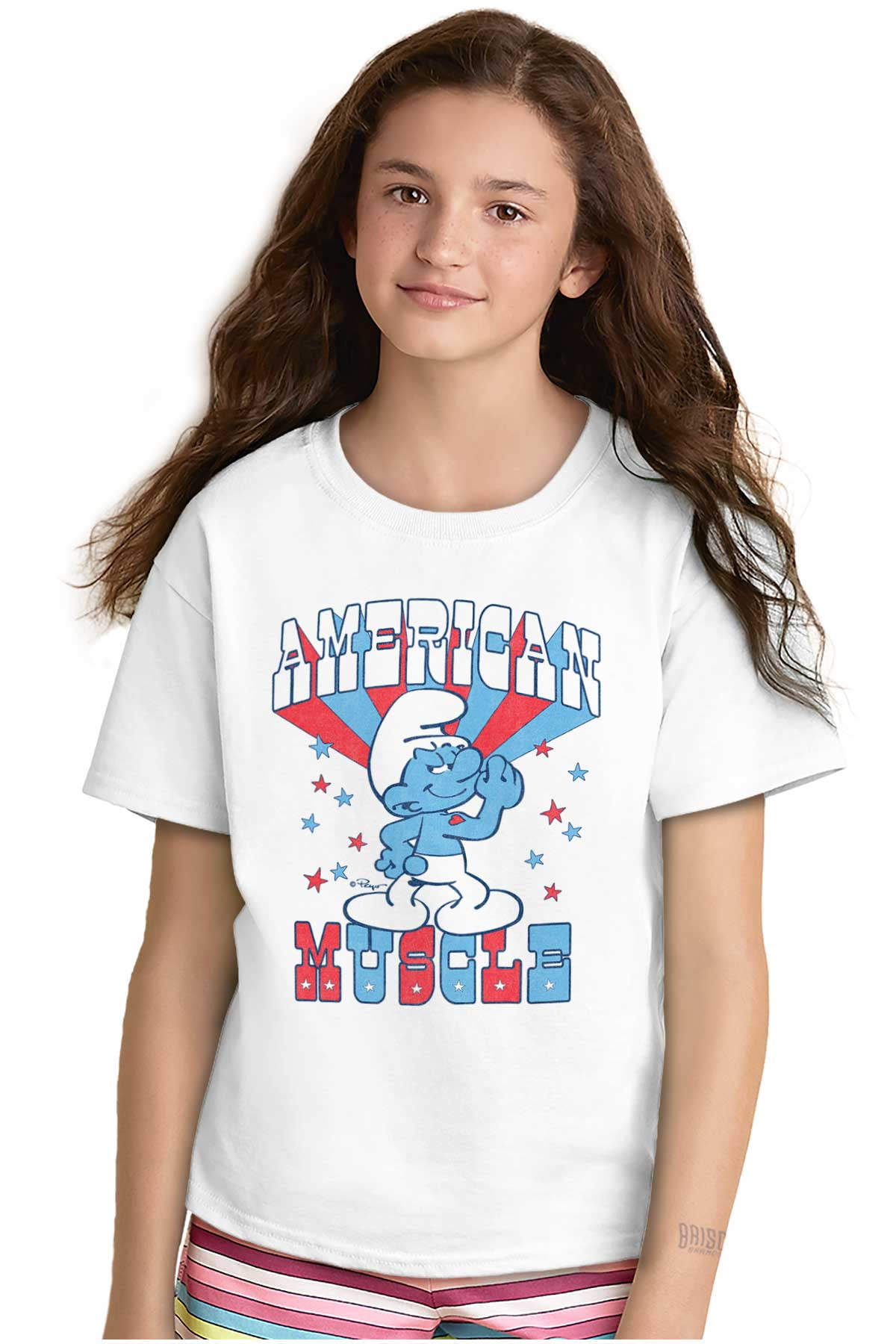 Hefty Smurf American Muscle USA Crewneck T Shirts Boy Girl Teen Brisco ...