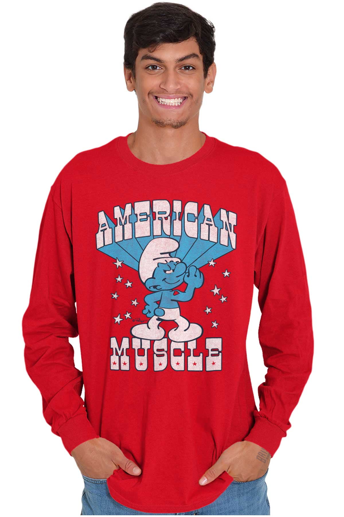 Hefty Smurf American Muscle USA Unisex Plus Size Long Sleeve Tee Shirt ...