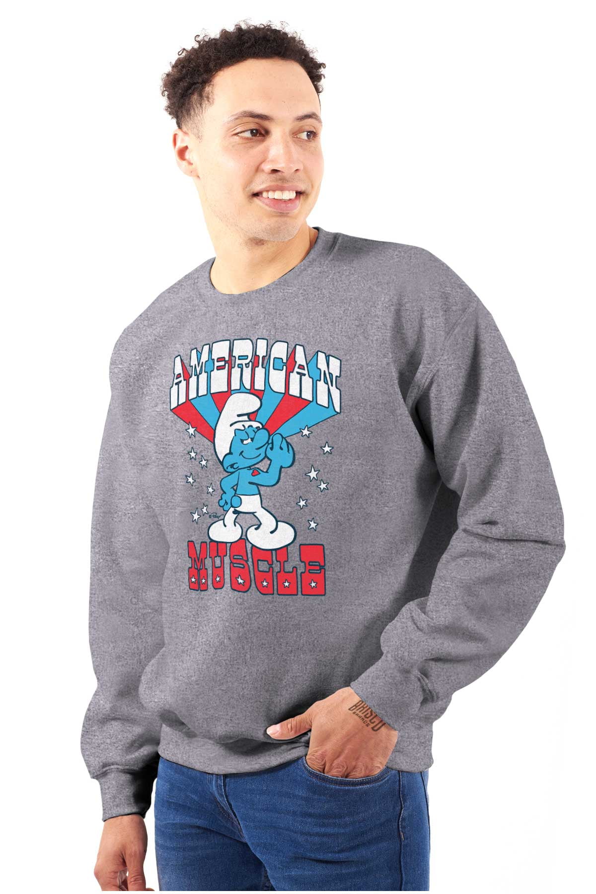 Hefty Smurf American Muscle USA Unisex Plus Size Sweatshirt Brisco ...