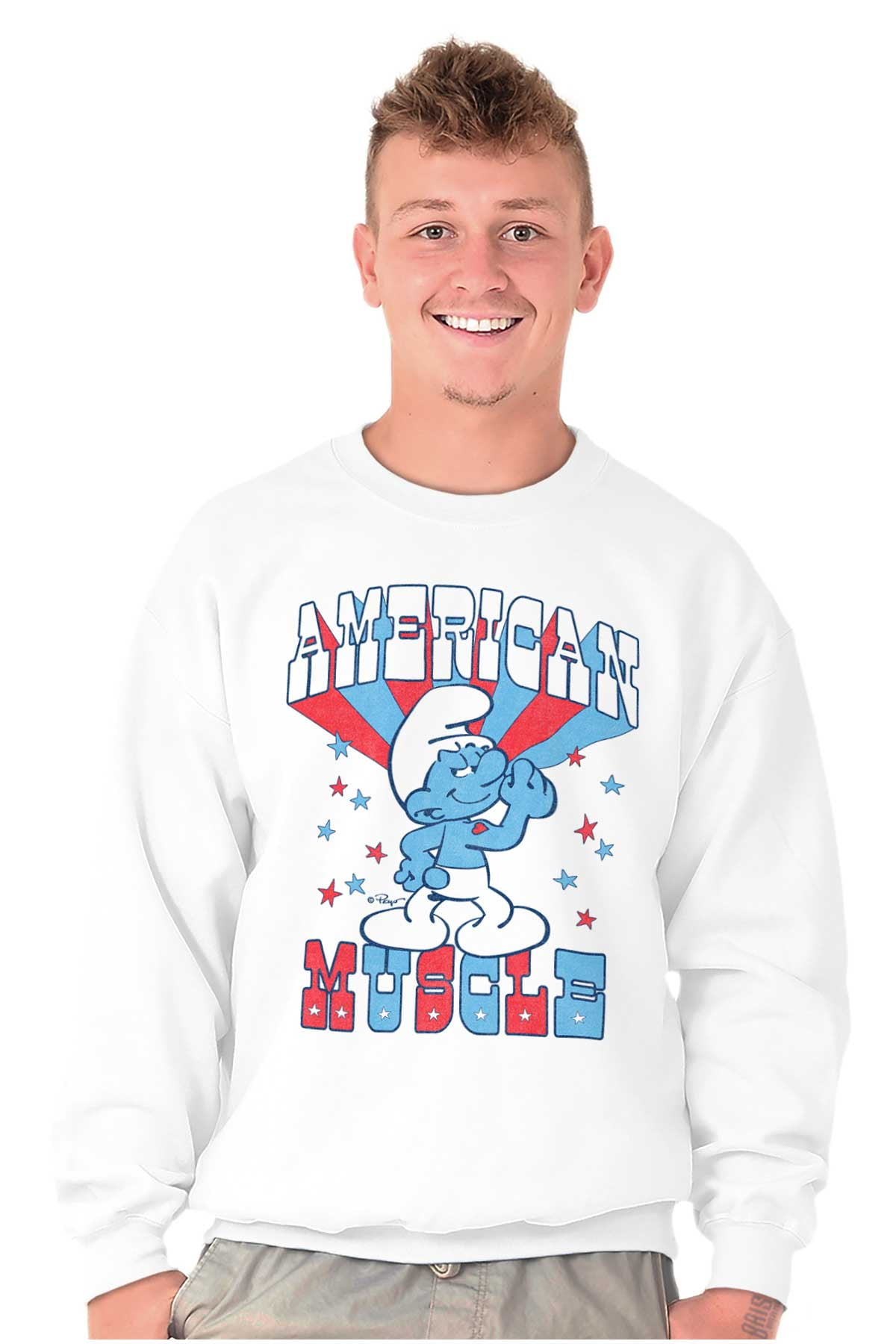 Hefty Smurf American Muscle USA Sweatshirt for Men or Women Brisco ...
