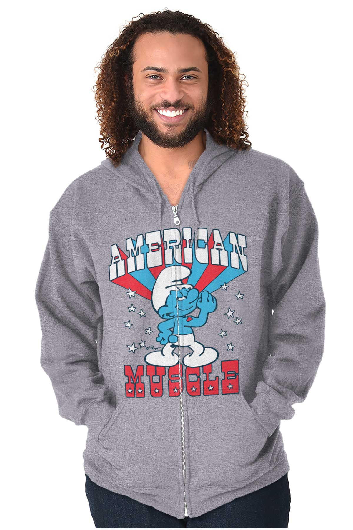 Hefty Smurf American Muscle USA Unisex Plus Size Zip Hoodie Brisco ...