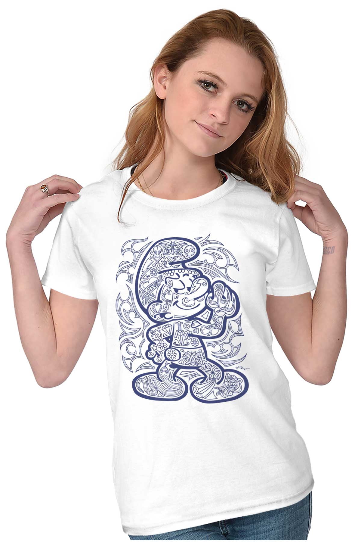 Hefty Smurf Cartoon Tribal Tattoo Women's Plus Size Shirt Brisco Brands ...