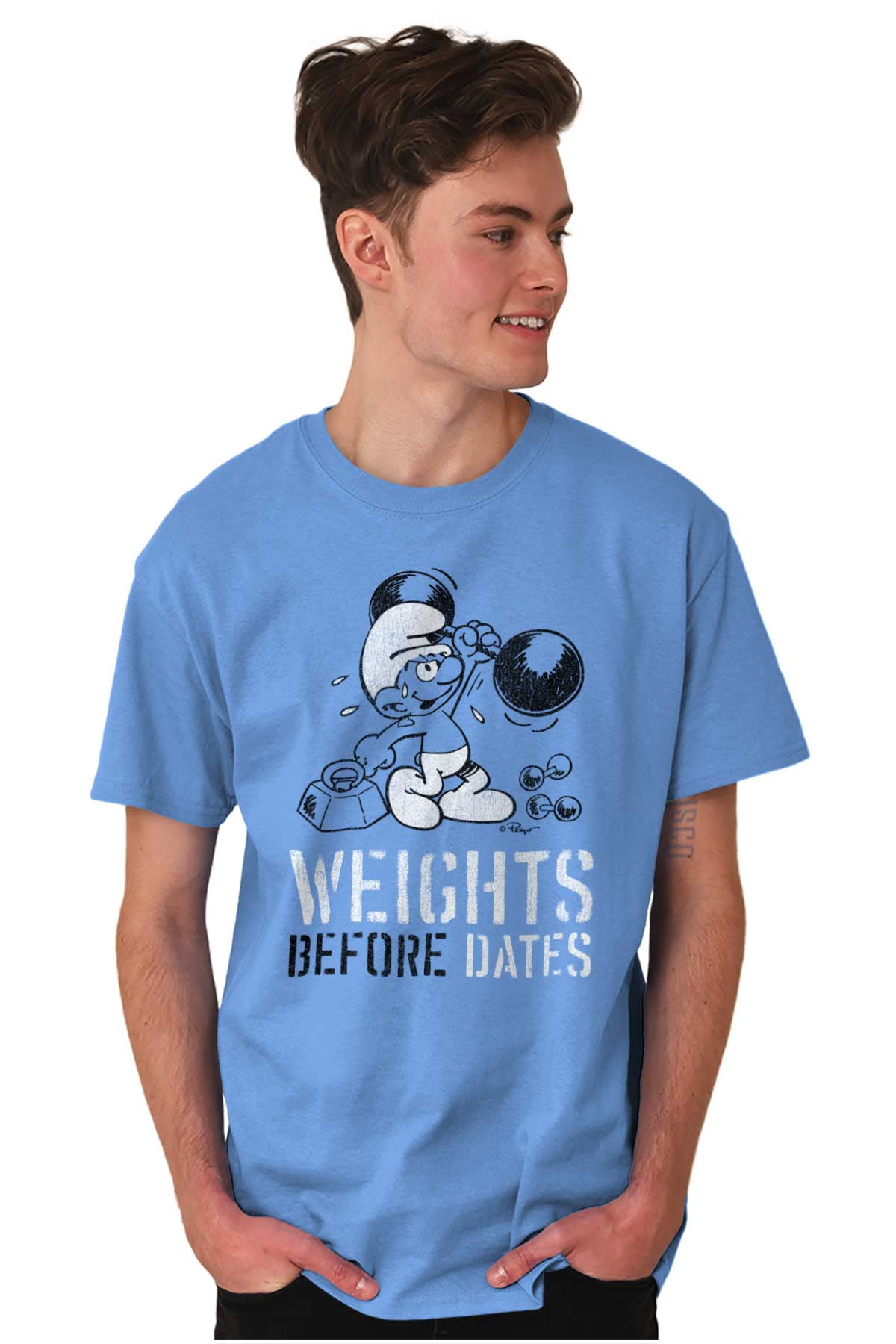 Hefty Smurf Weights Before Dates Gym Men Big & Tall Graphic Tee Brisco ...