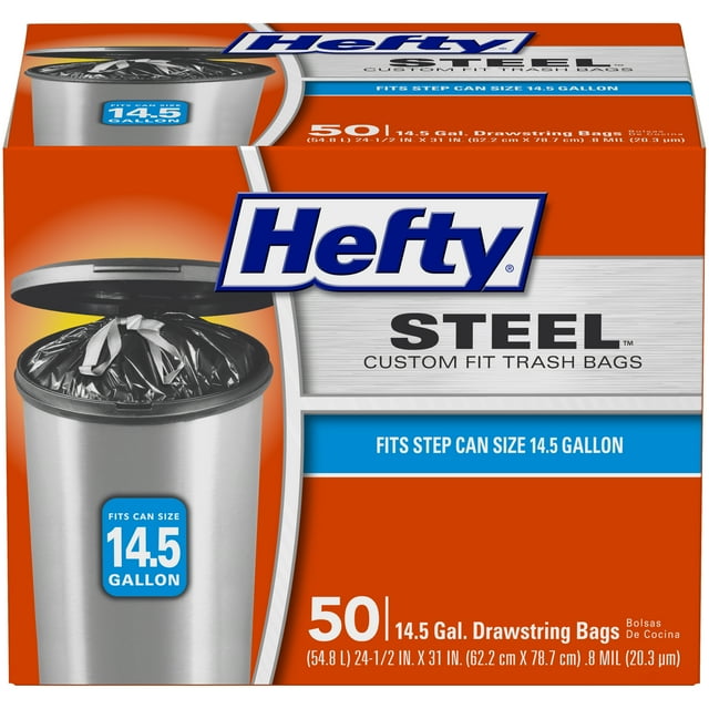 Hefty Steel Custom Fit L Size Drawstring Trash Bags, Black, Unscented ...