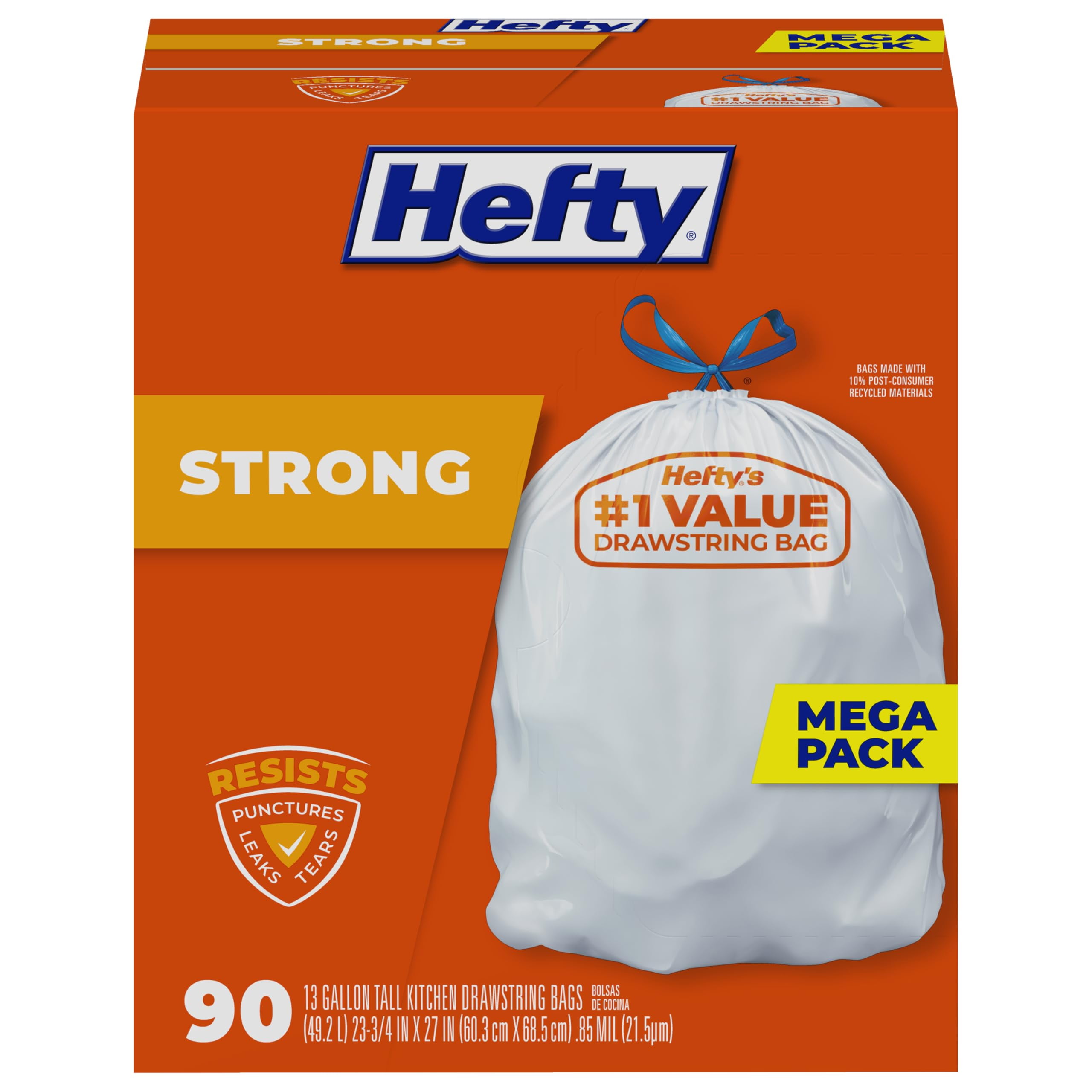 Hefty Strong 13 Gallon OKA4 Trash Bags, Tall Kitchen Bags, UnscentedLarge Bags with Drawstrings ...