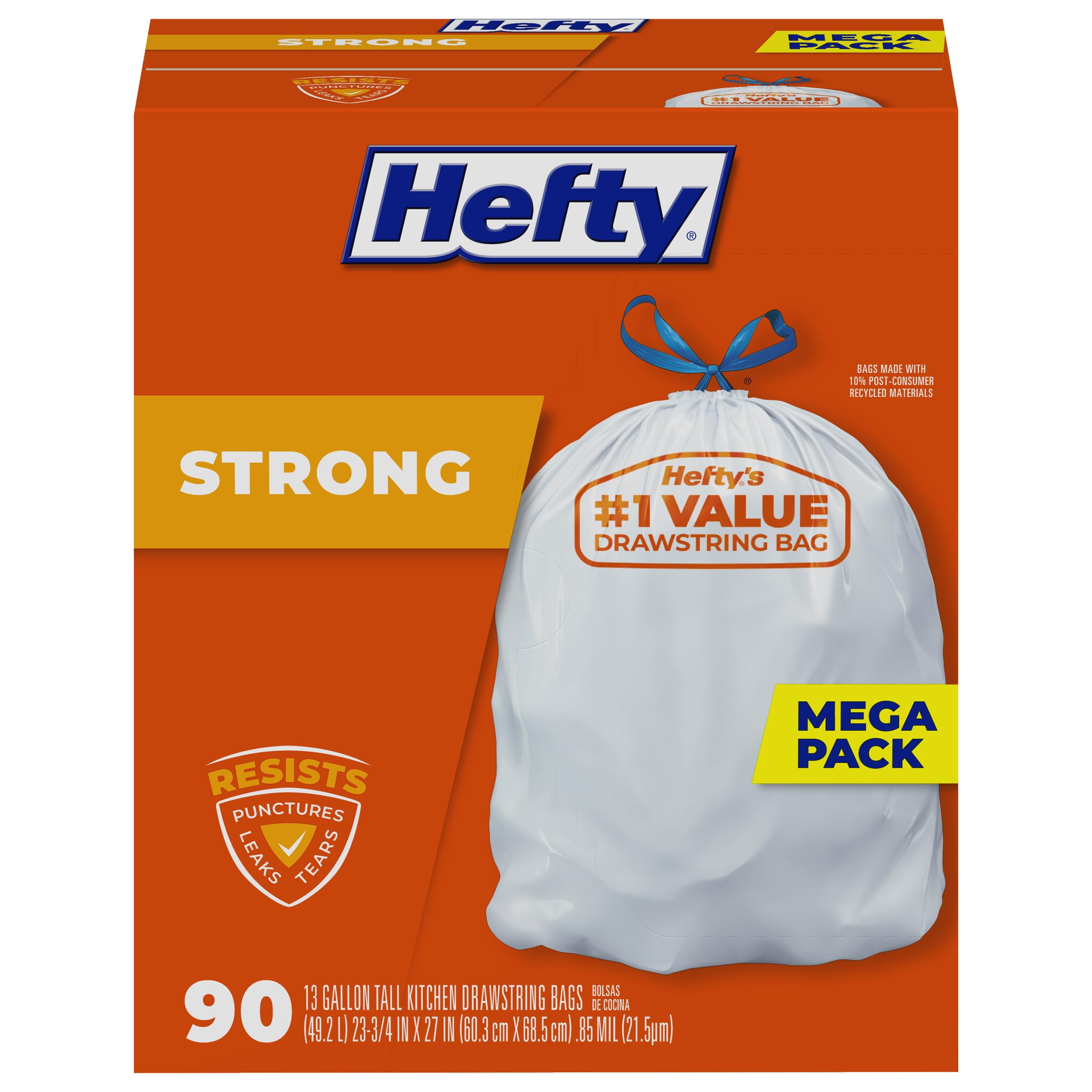 Hefty Strong Tall Kitchen Trash Bags, Unscented, 13 Gallon, 90 Count ...
