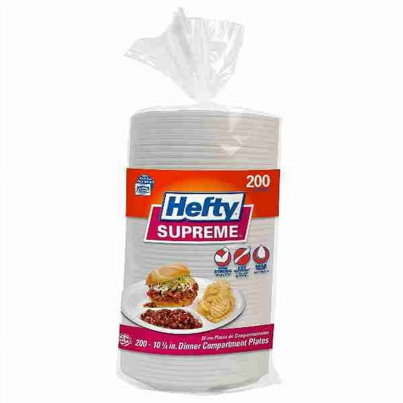 Hefty, Foam Plates, 10 1/4" 3-Section, 200ct, Disposable - Walmart.com