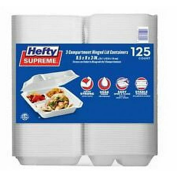 Hefty Supreme Foam Hinged Lid Containers, 3 Compartments, Disposable ...