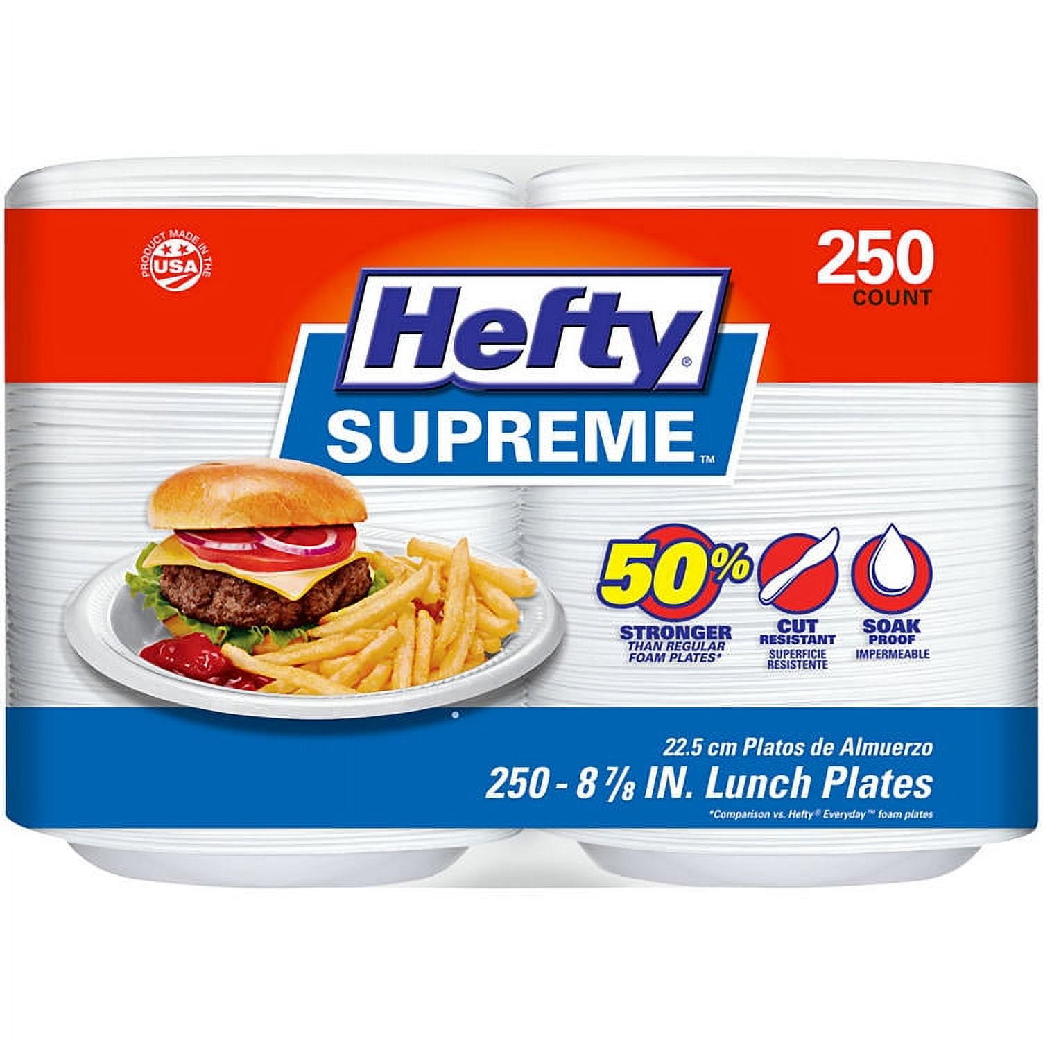 Hefty Supreme Foam Disposable Round Lunch Plates, 8 7/8" (250 ct ...