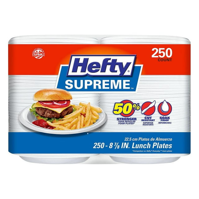 "Hefty Everyday Styrofoam Dinner Plates, Supreme Foam, 8 7/8"", 250 ct ...