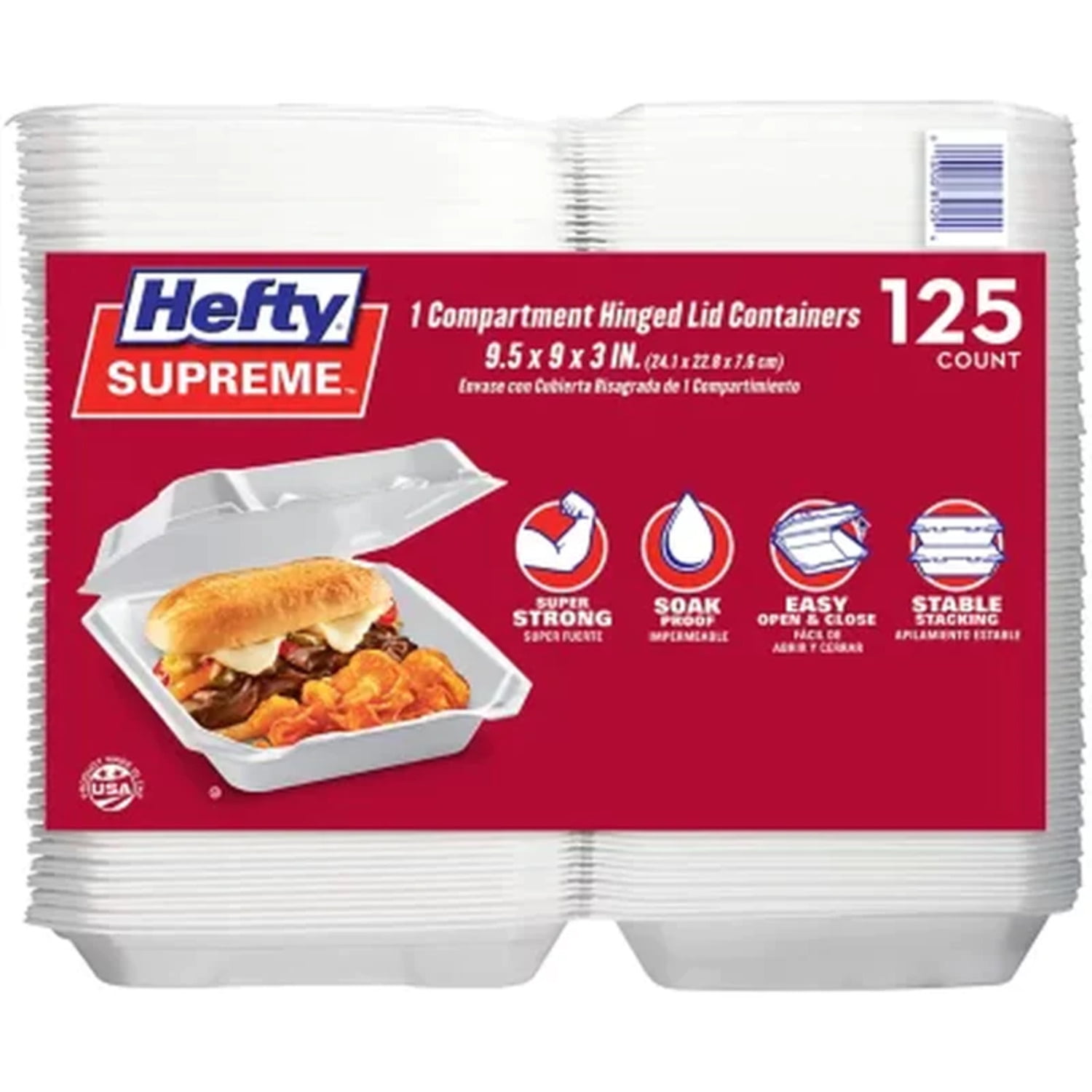 Hefty Supreme Foam Hinged Lid Container, 1-Compartment (125 Ct ...