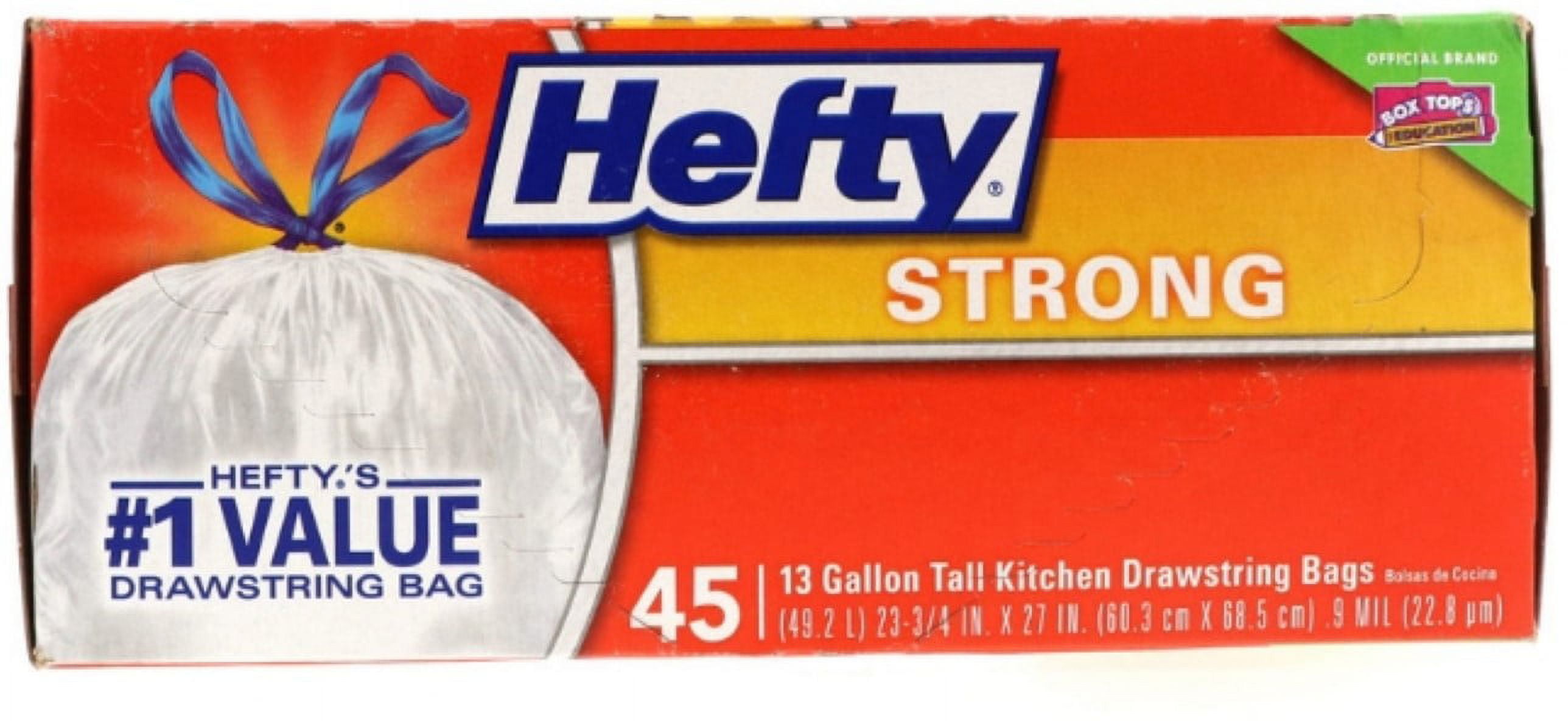 Hefty Tall Kitchen Drawstring Bags, Strong 13 Gallon 45 Ea - Walmart.com