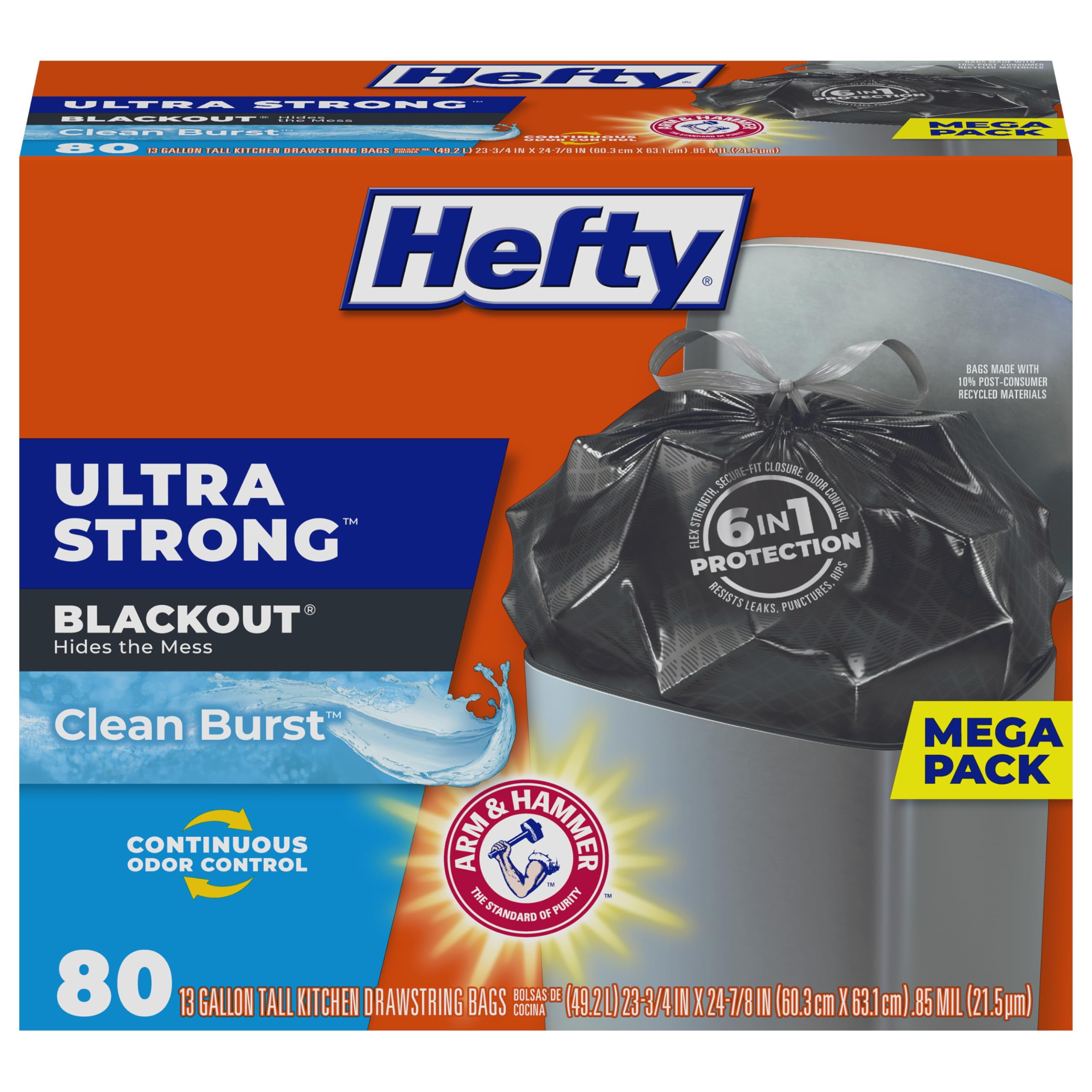 Hefty Ultra Strong 13 Gallon Trash Bags, Black Tall Kitchen Trash Bags ...