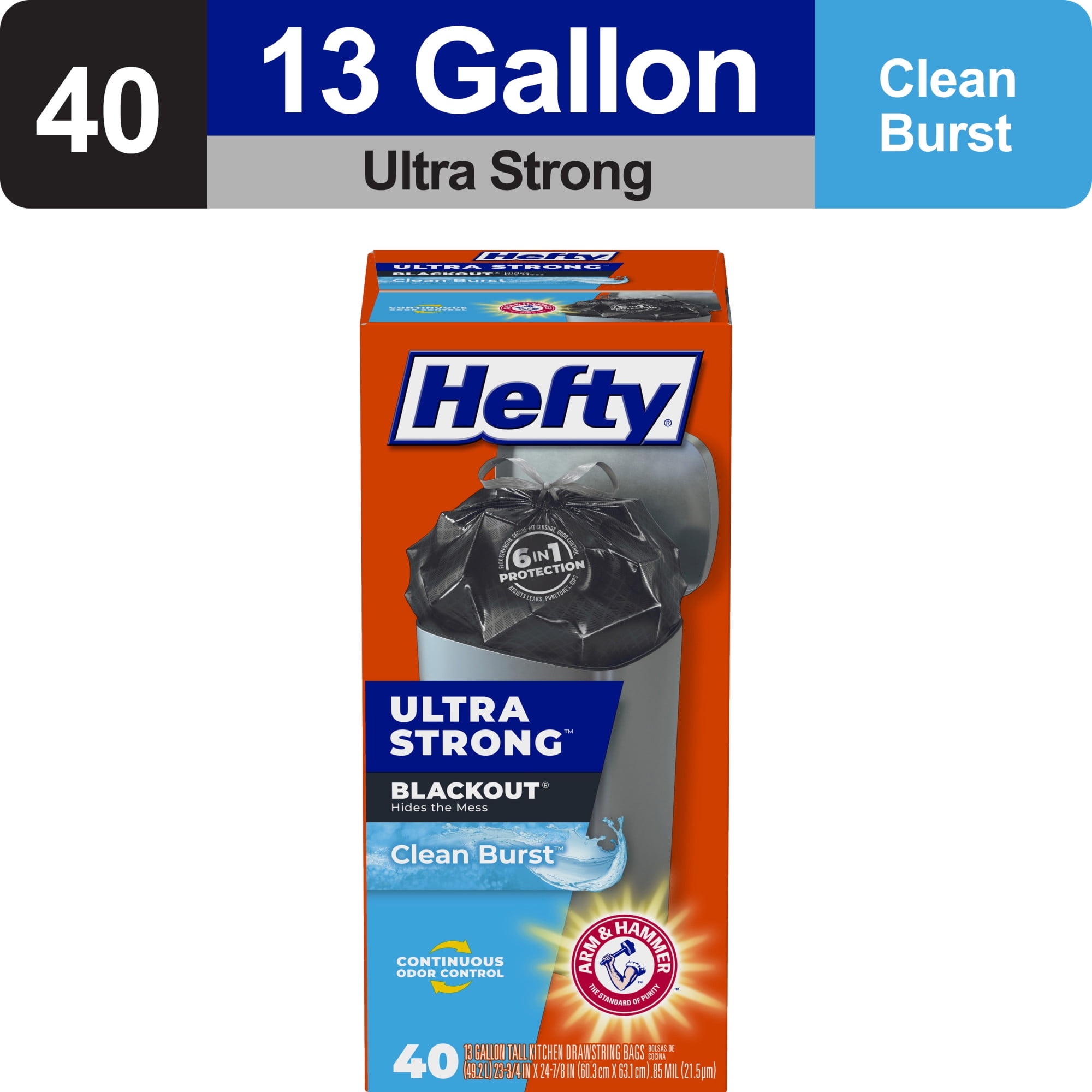 Hefty Max Strength Flex Ultra Strong Tall Kitchen Trash Bags, Clean ...