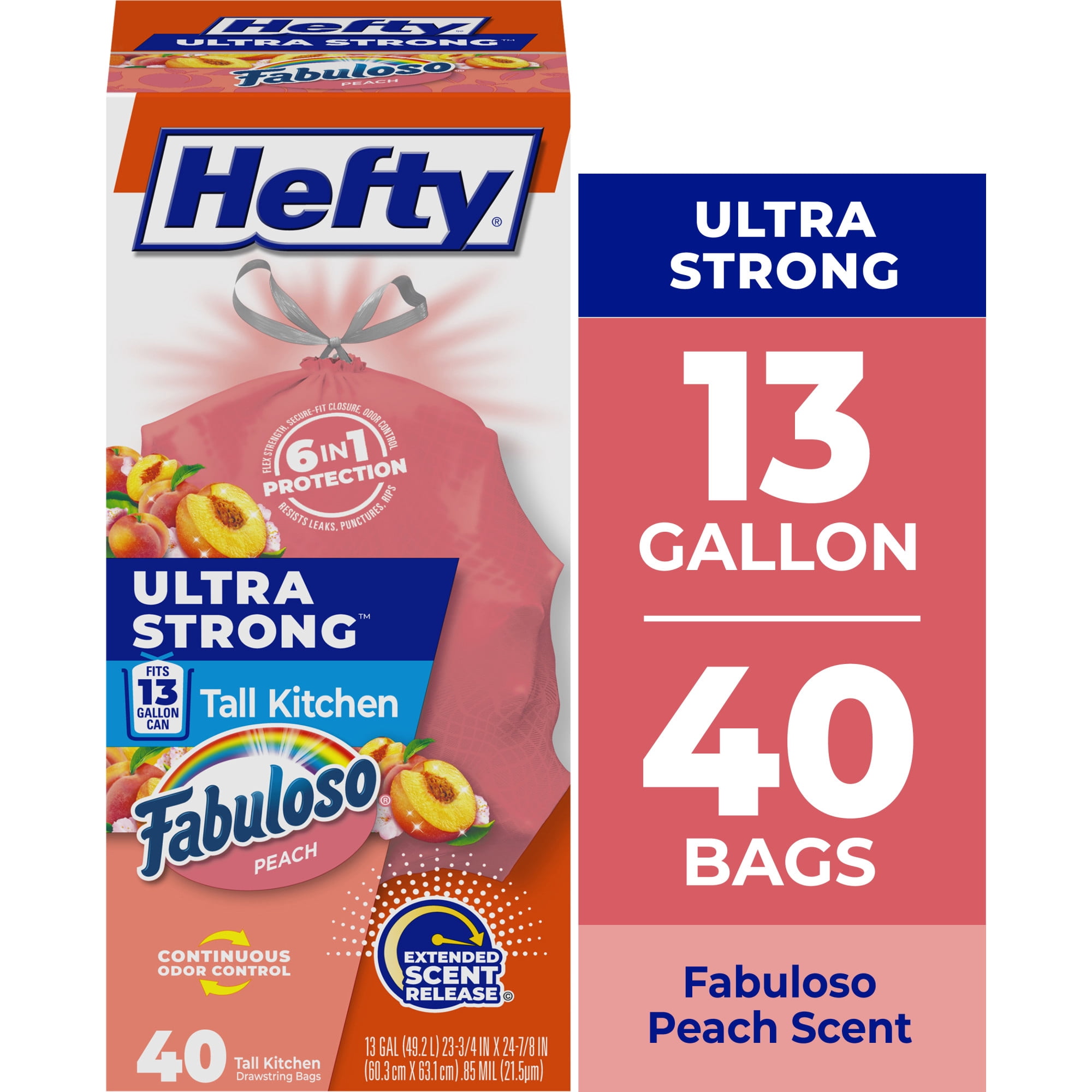 Hefty Ultra Strong 13 Gallon Trash Bags, Tall Kitchen Trash Bags, Peach ...