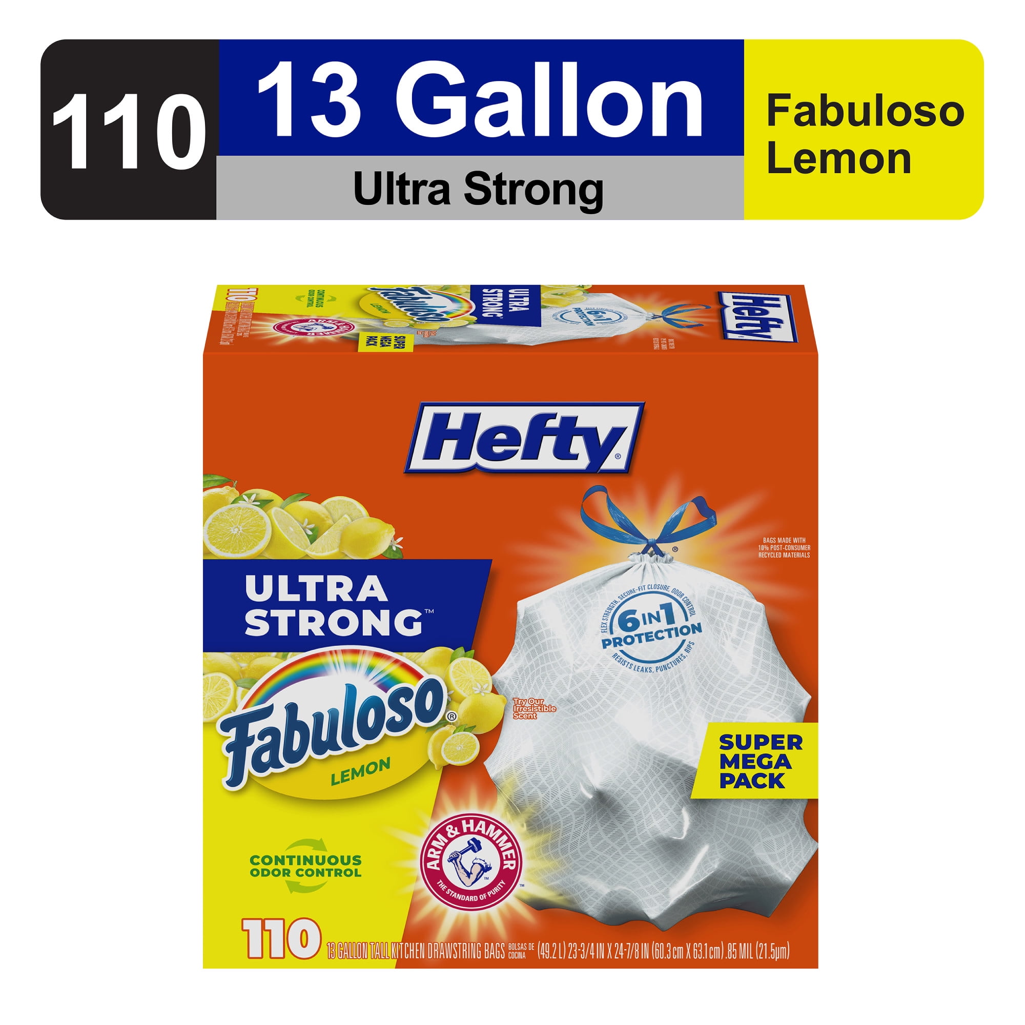 Hefty Ultra Strong 13 gallon Trash Bags, Tall Kitchen Trash Bags, White ...