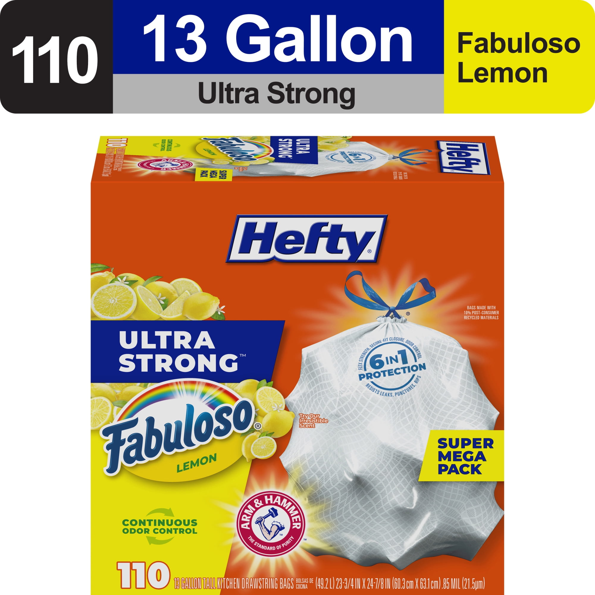 Hefty Ultra Strong 13 Gallon Tall Kitchen Trash Bags, White, Fabuloso ...