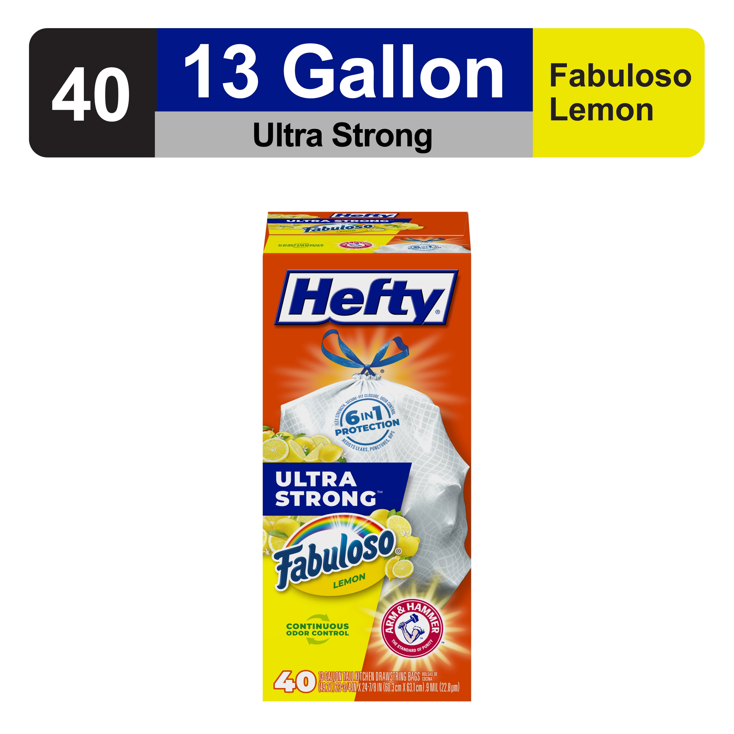Hefty Ultra Strong 13 gallon Trash Bags, Tall Kitchen Trash Bags, White, Fabuloso Lemon Scent ...