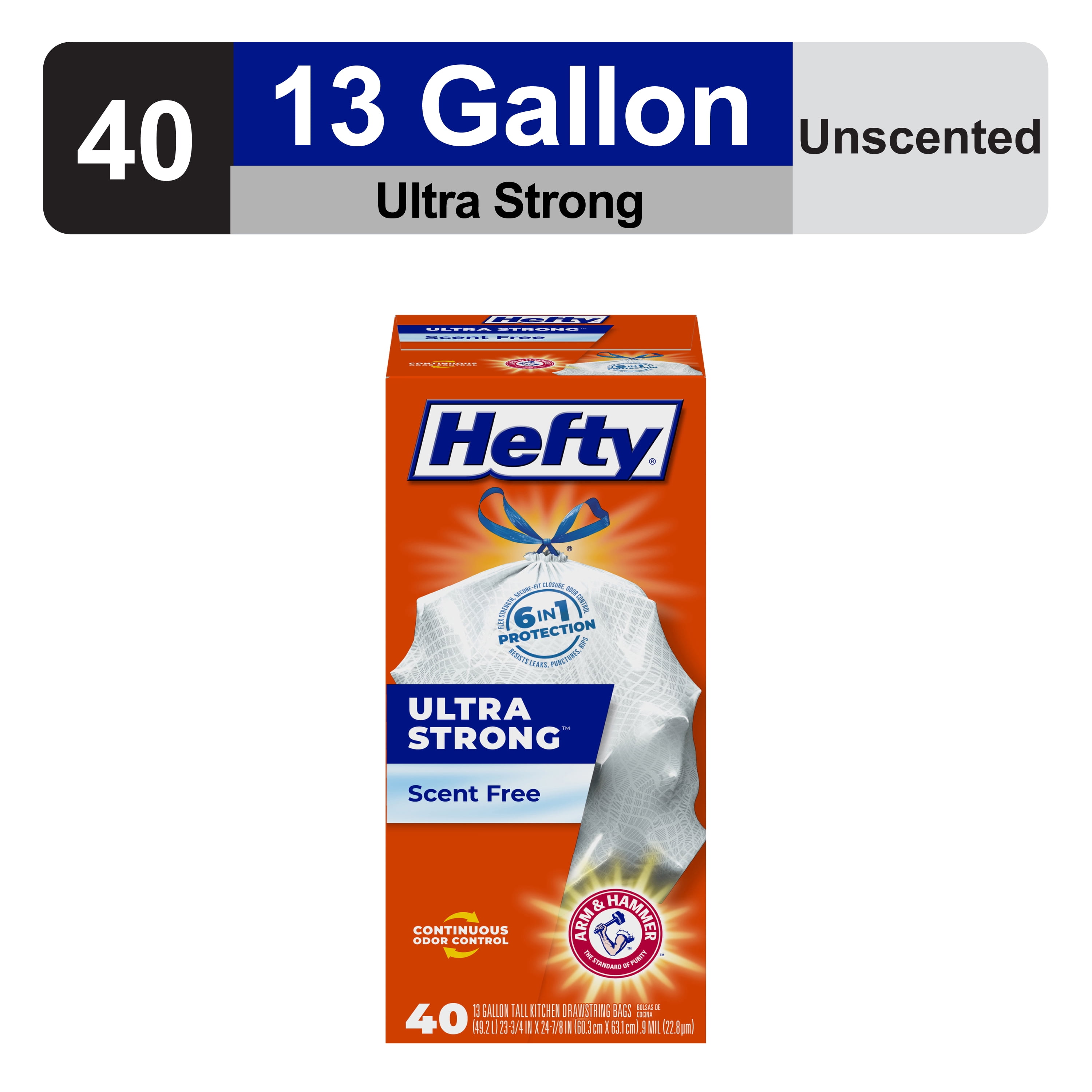 Hefty 13 Gallon Ultra Strong Tall Kitchen Trash Bags, Unscented ...