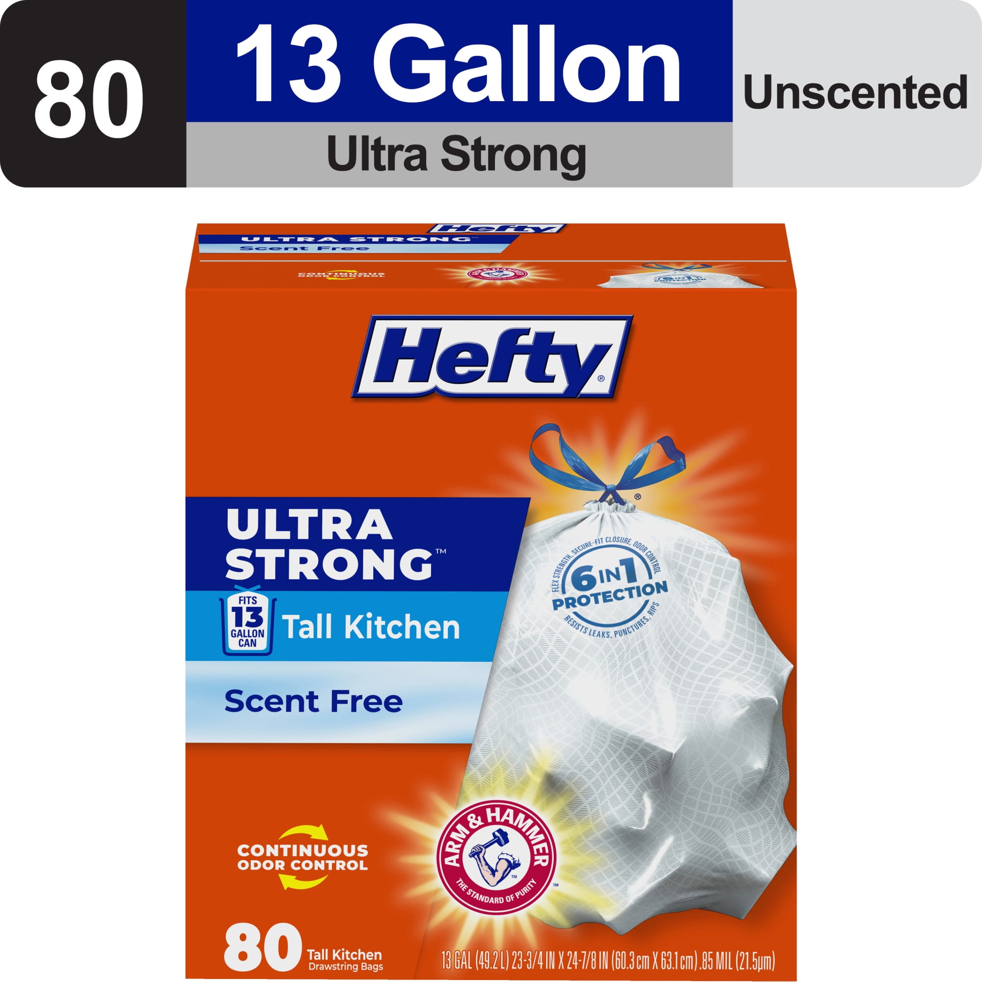 Hefty Ultra Strong 13 Gallon Trash Bags, Tall Kitchen Trash Bags, White ...