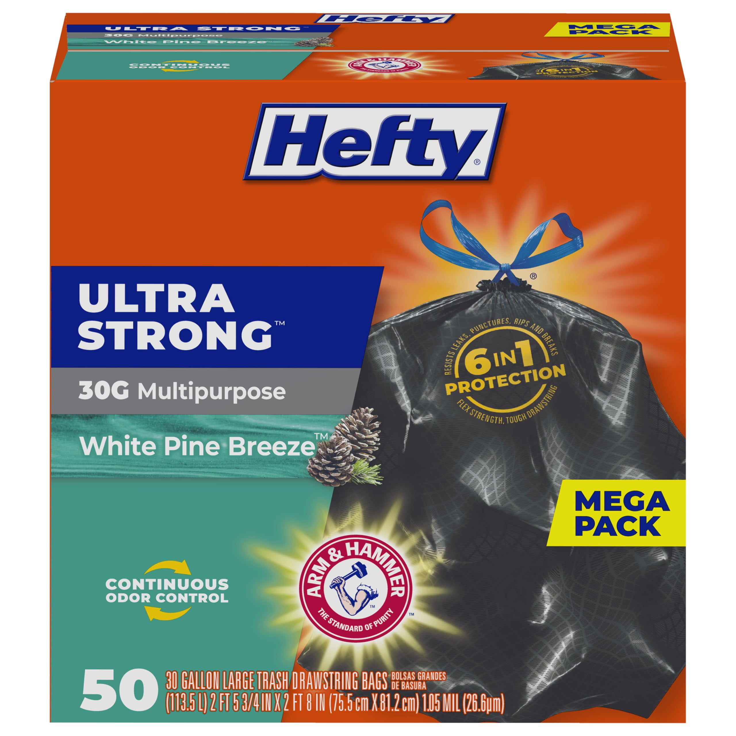 Hefty Ultra Strong 30 TSF6 Gallon Bags, Large Bags 30 Gallon Size ...