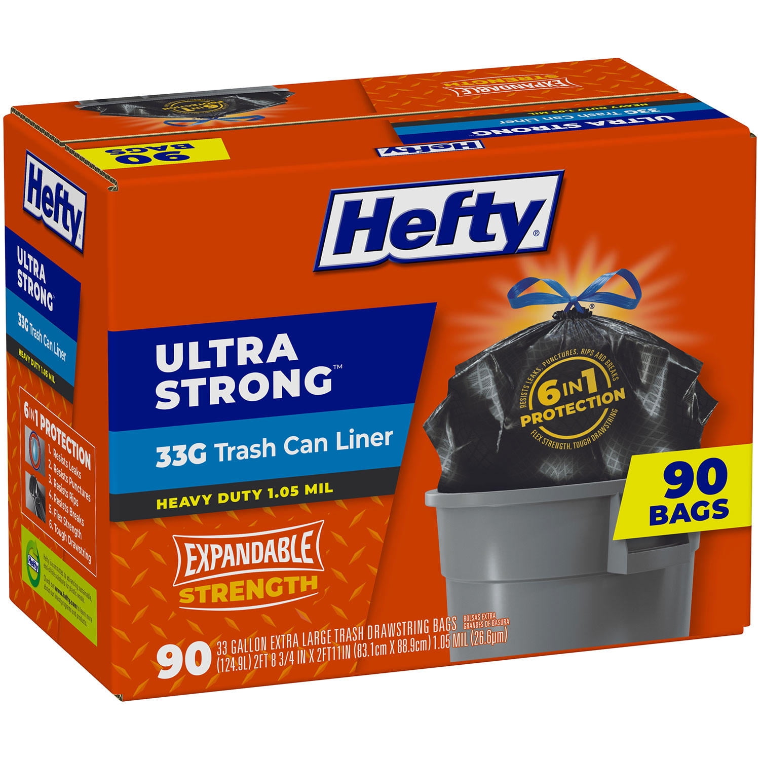 Hefty Ultra Strong Trash Bags, 33-Gallon Size, Drawstring, Leak and ...