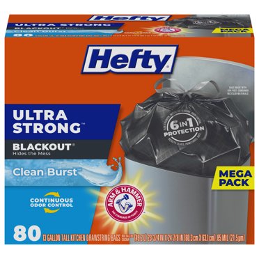 Hefty Extra Strong Large Drawstring Garbage Sacks, 30 Gallon, Black, 25 ...