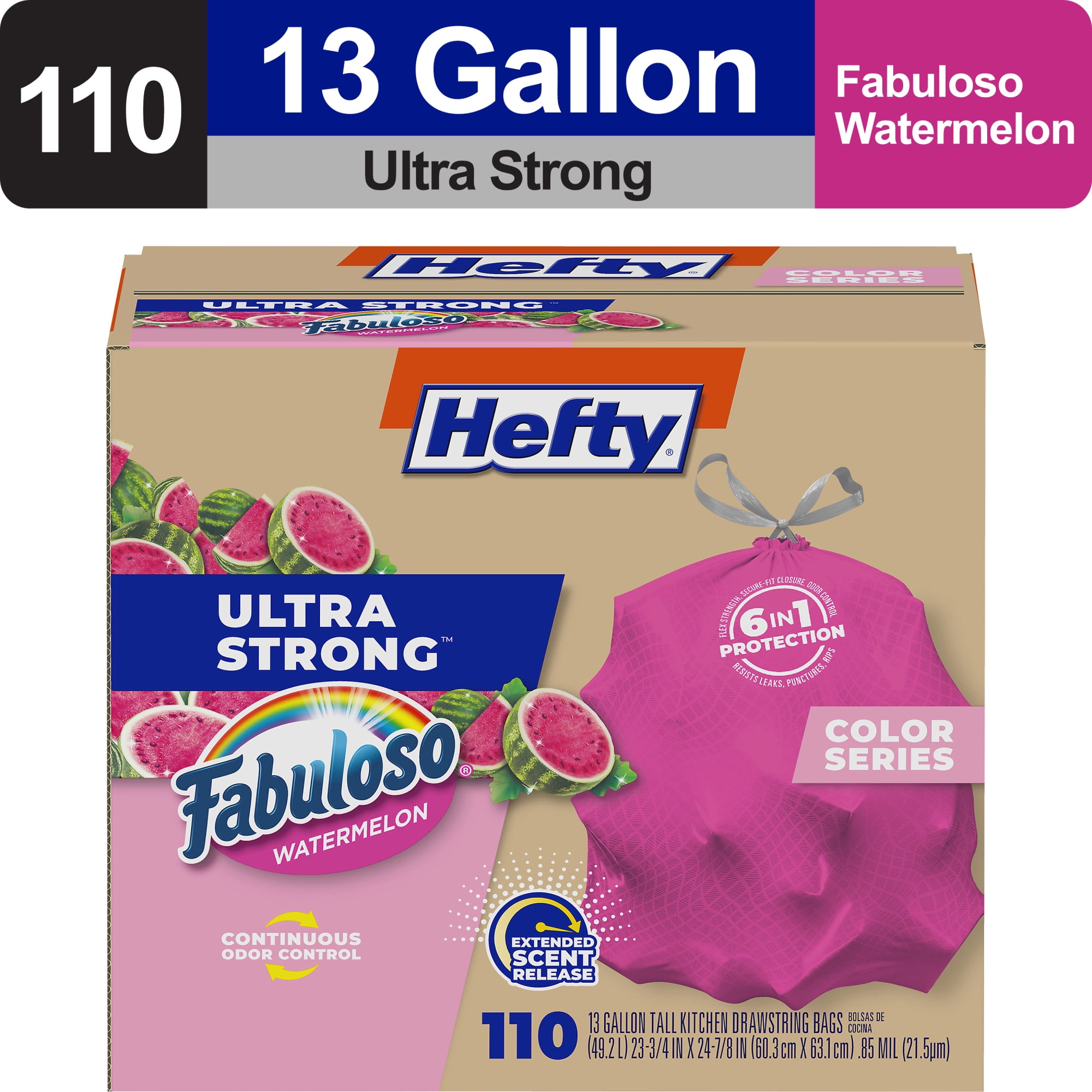 Hefty Ultra Strong 13 gallon Trash Bags, Tall Kitchen Trash Bags, Pink ...