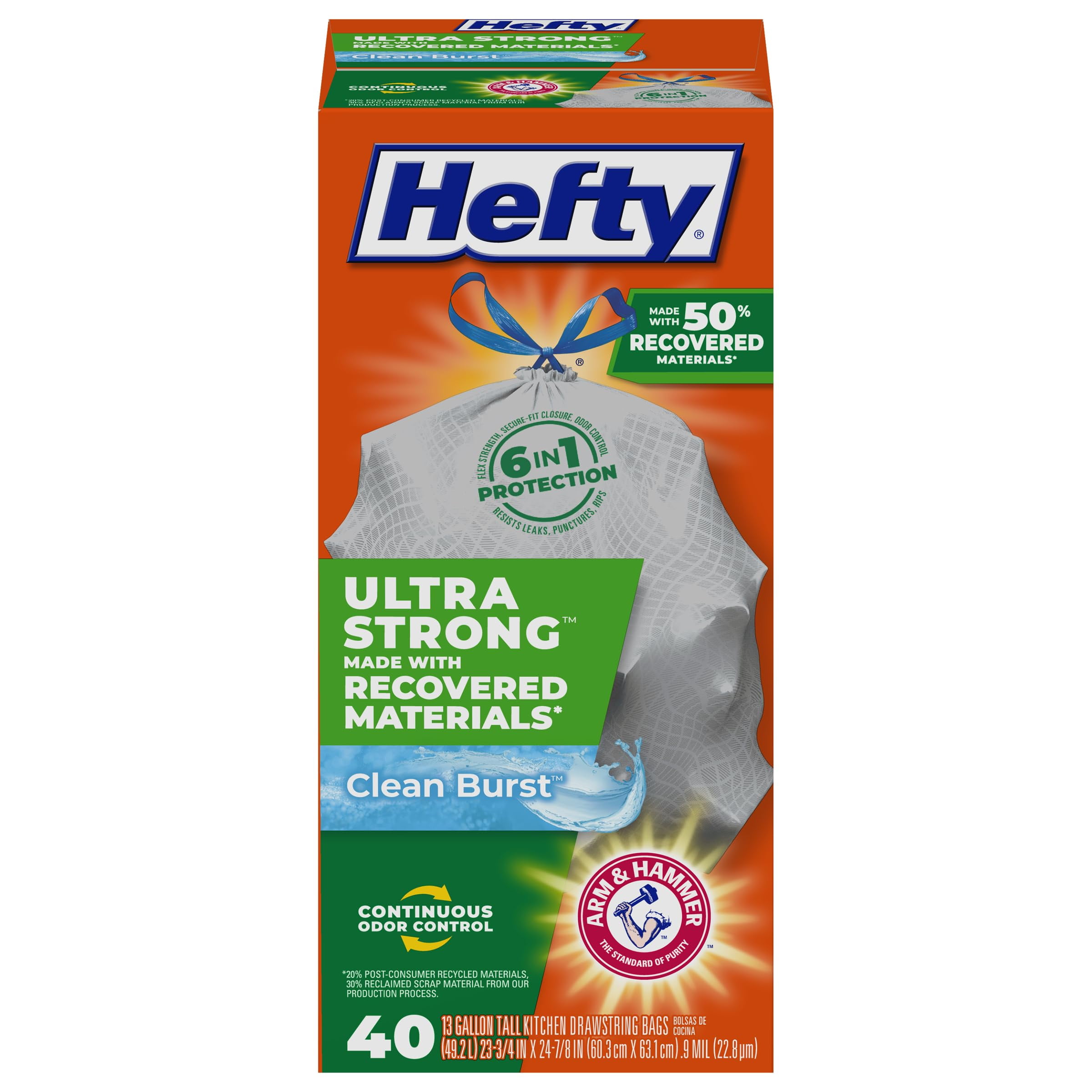 Hefty Ultra Strong Made with 50% Recovered Materials* Tall Kitchen ...