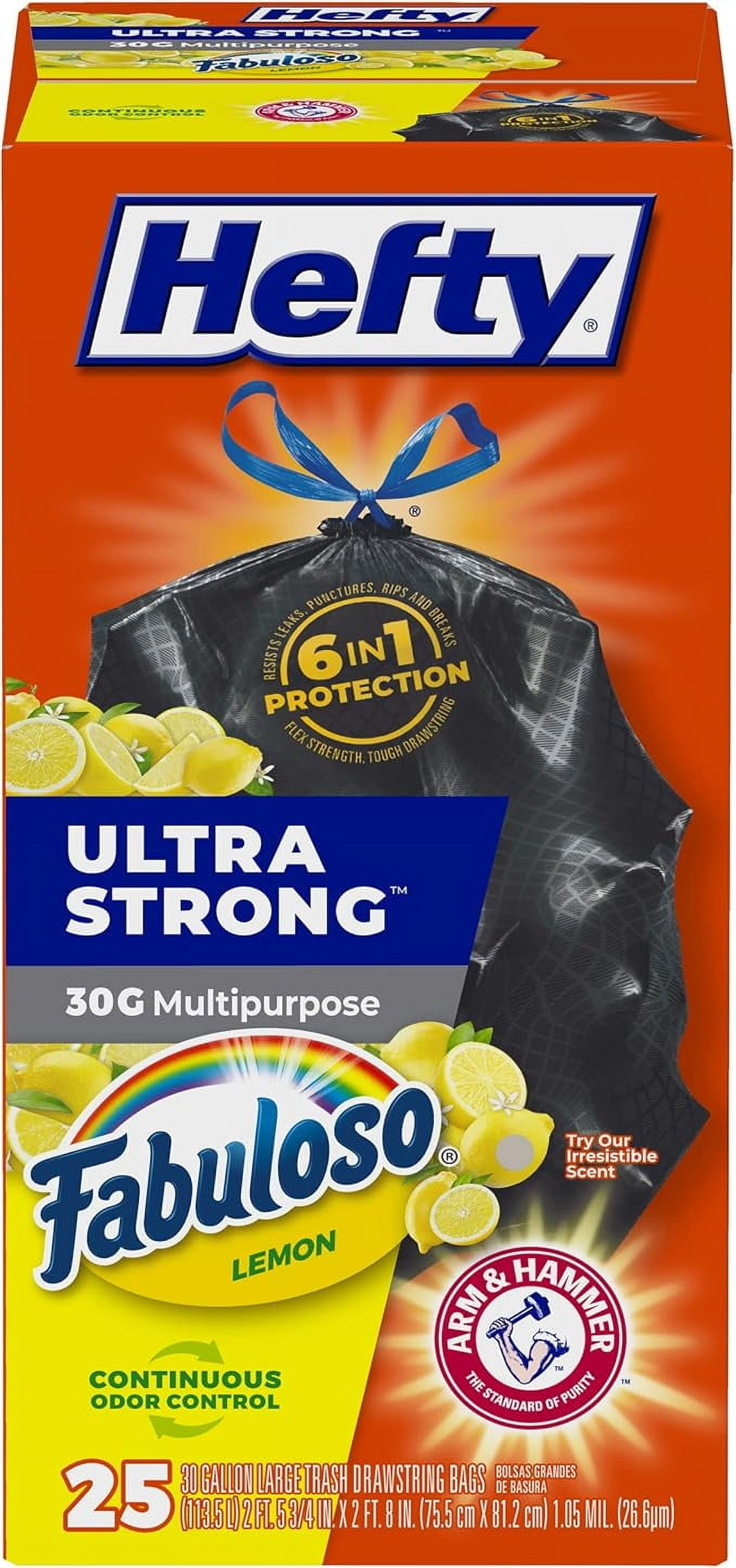 Hefty Ultra Strong Multipurpose Large Trash Bags, Black, Fabuloso Lemon ...