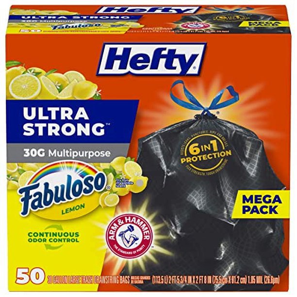 Hefty Ultra Strong Multipurpose Large Trash Bags, Black, Fabuloso Lemon ...