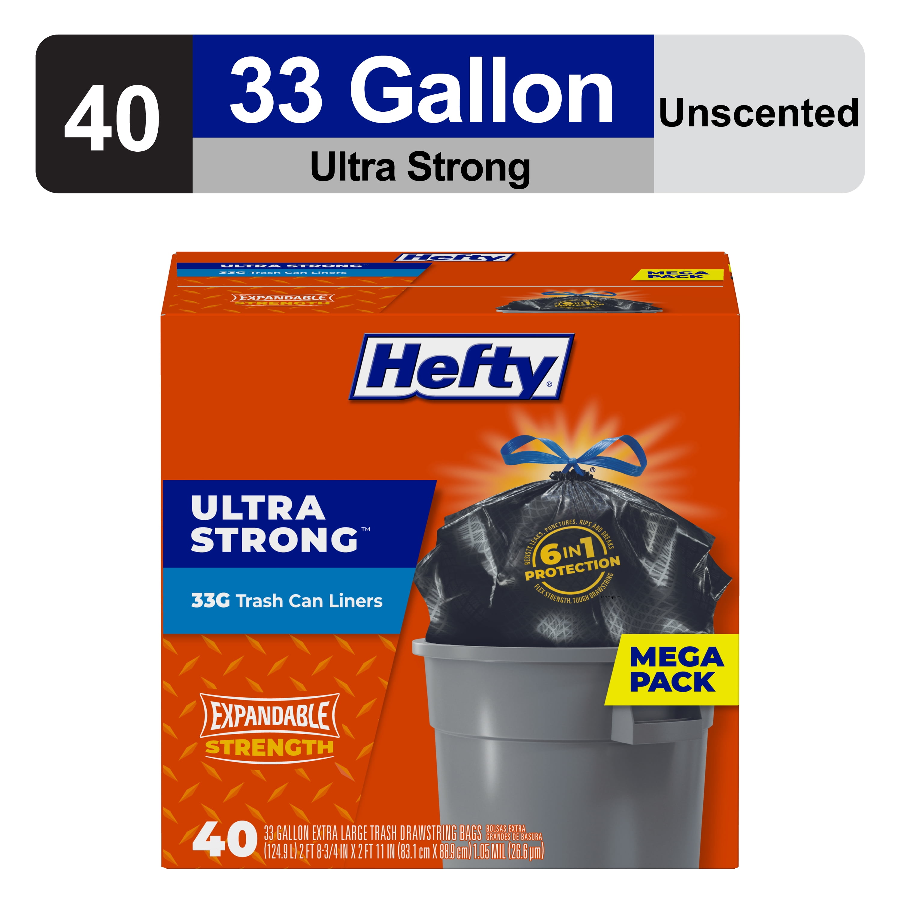 Hefty Ultra Strong Large Garbage Bags with Tie, Unscented, Black, 33 ...