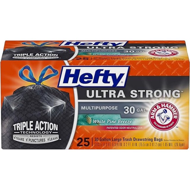 Hefty Ultra Strong Multipurpose Large Trash Bags, Black, White Pine ...