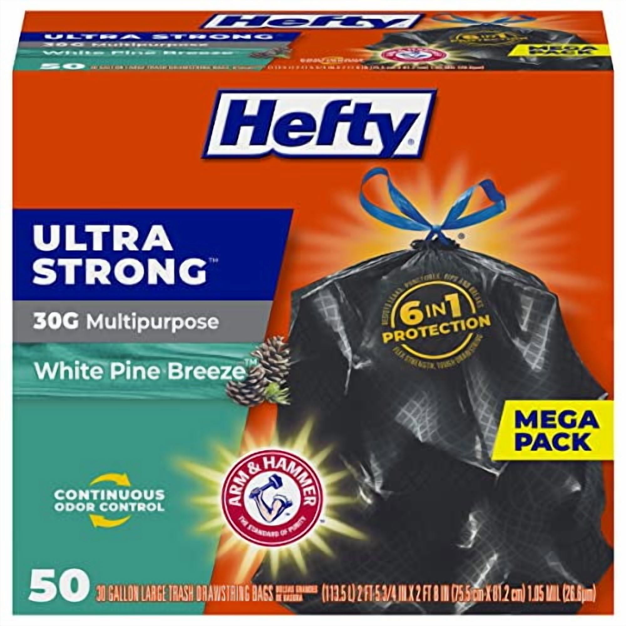 Hefty Ultra Strong Trash Bags, 30 Gallon, White Pine Breeze Scent ...