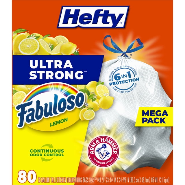 Hefty Ultra Strong Tall Fabuloso Lemon Kitchen Drawstring Bags Mega ...