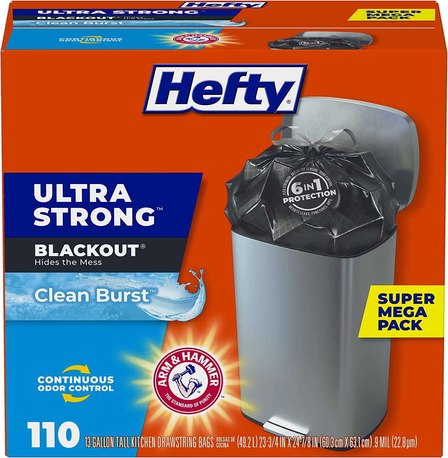 Hefty Ultra Strong Tall Kitchen Trash Bags, Black, Clean Burst Scent ...