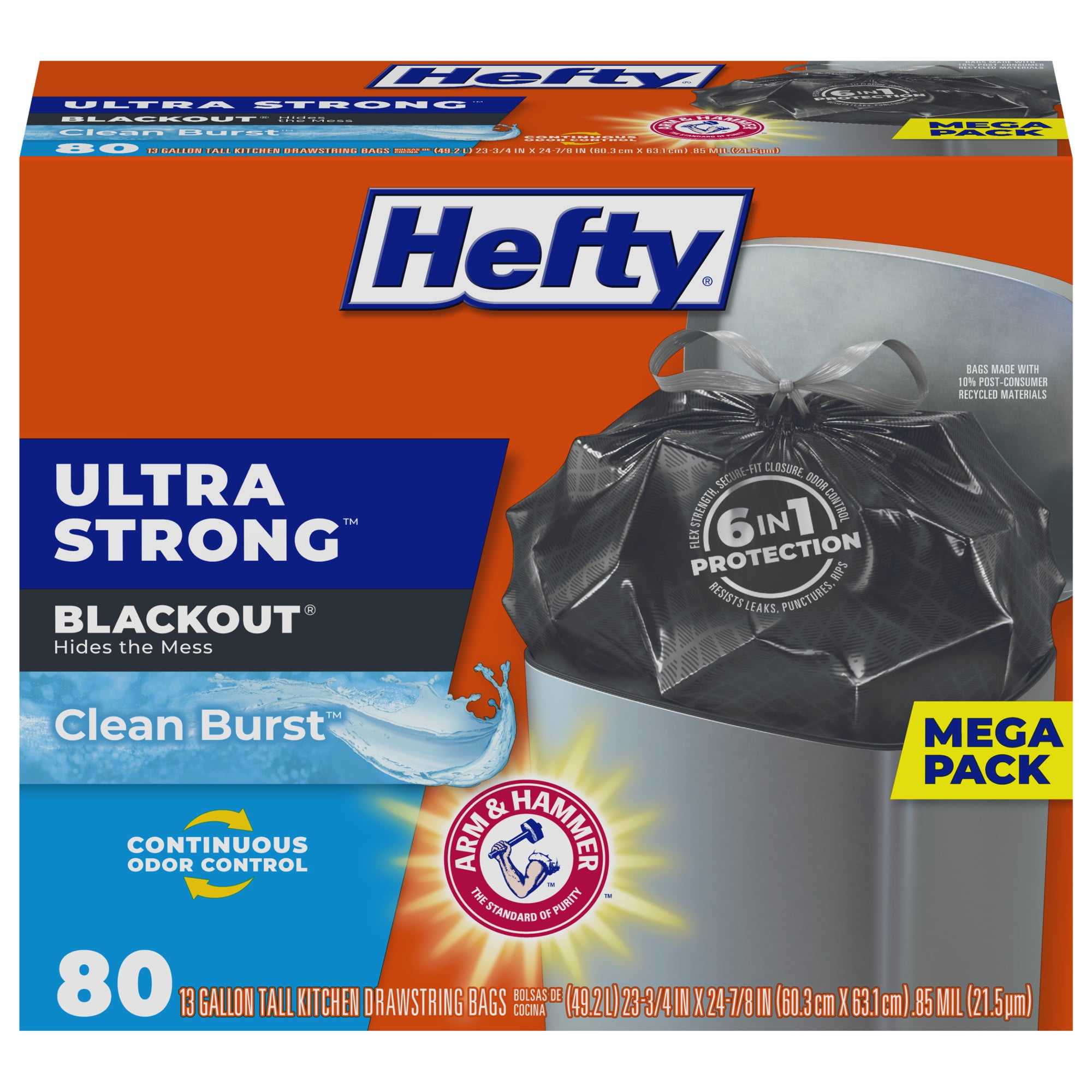 Hefty Ultra Strong 13 gallon Trash Bags, Tall Kitchen Trash Bags ...