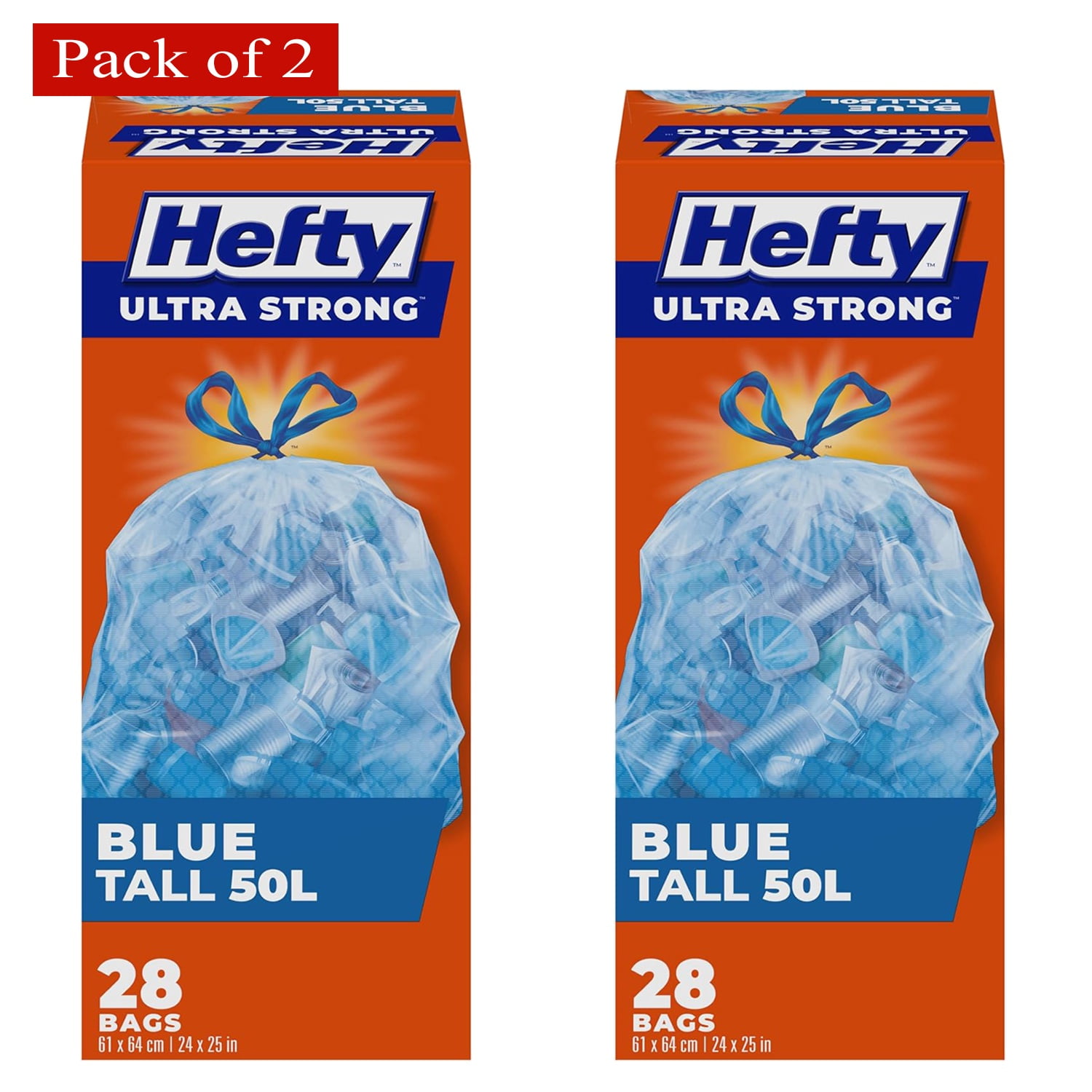 Hefty Ultra Strong Waste Bags Drawstring Blue Recycling, Tall 50L, 28 ...