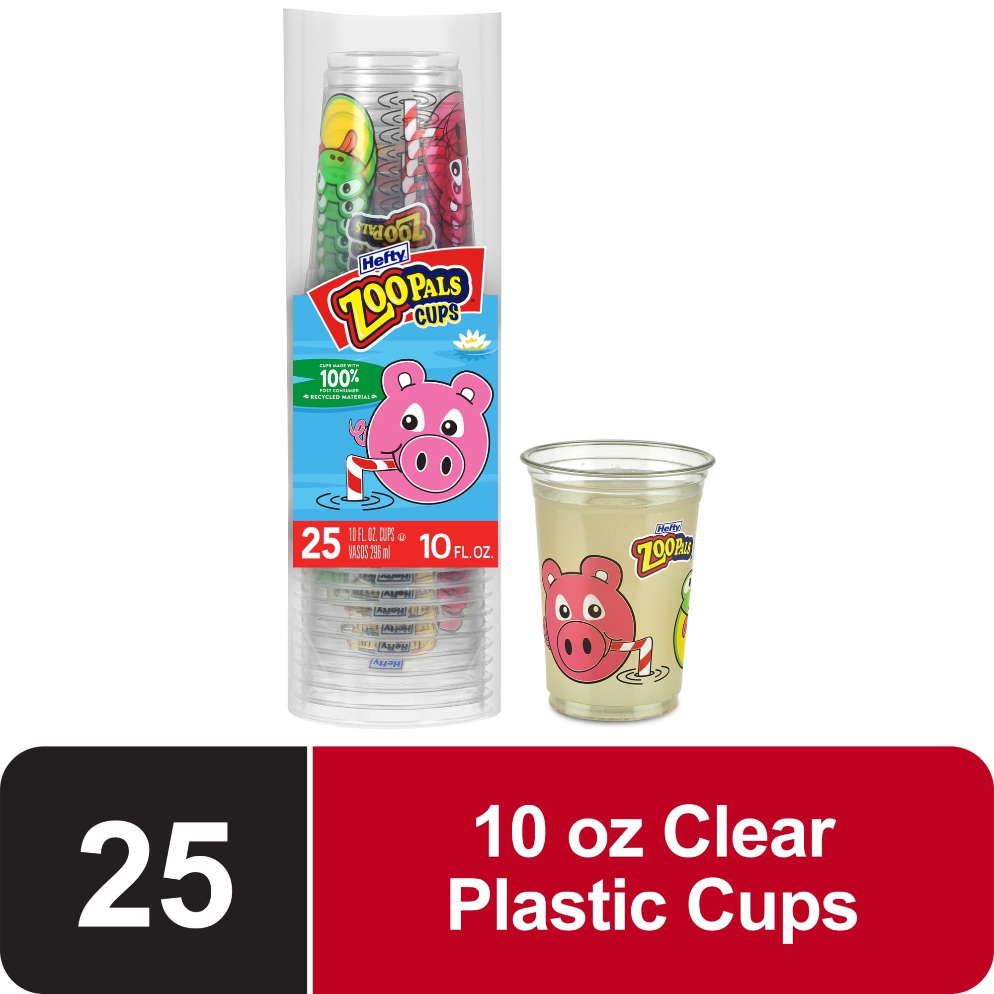 Hefty Zoo Pals Kids Cups, Kids Plastic Cups, Multicolored, 10 oz, 25 ...