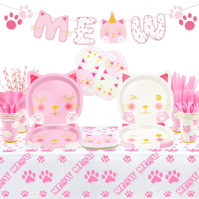 Hegbolke 167 PCS Cat Birthday Party Supplies - Kitten MEOW Banner, Cat ...