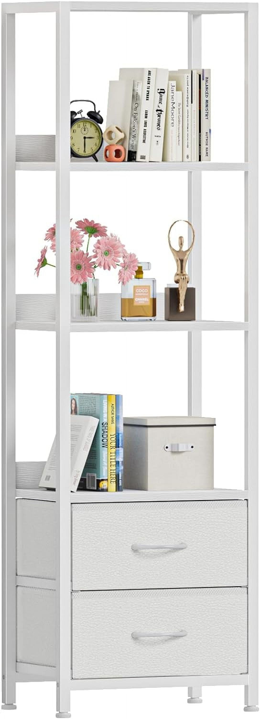 HeiStang 4-Tier Corner Shelf, Bookshelf with 2 Storage Drawers, 57.28 ...