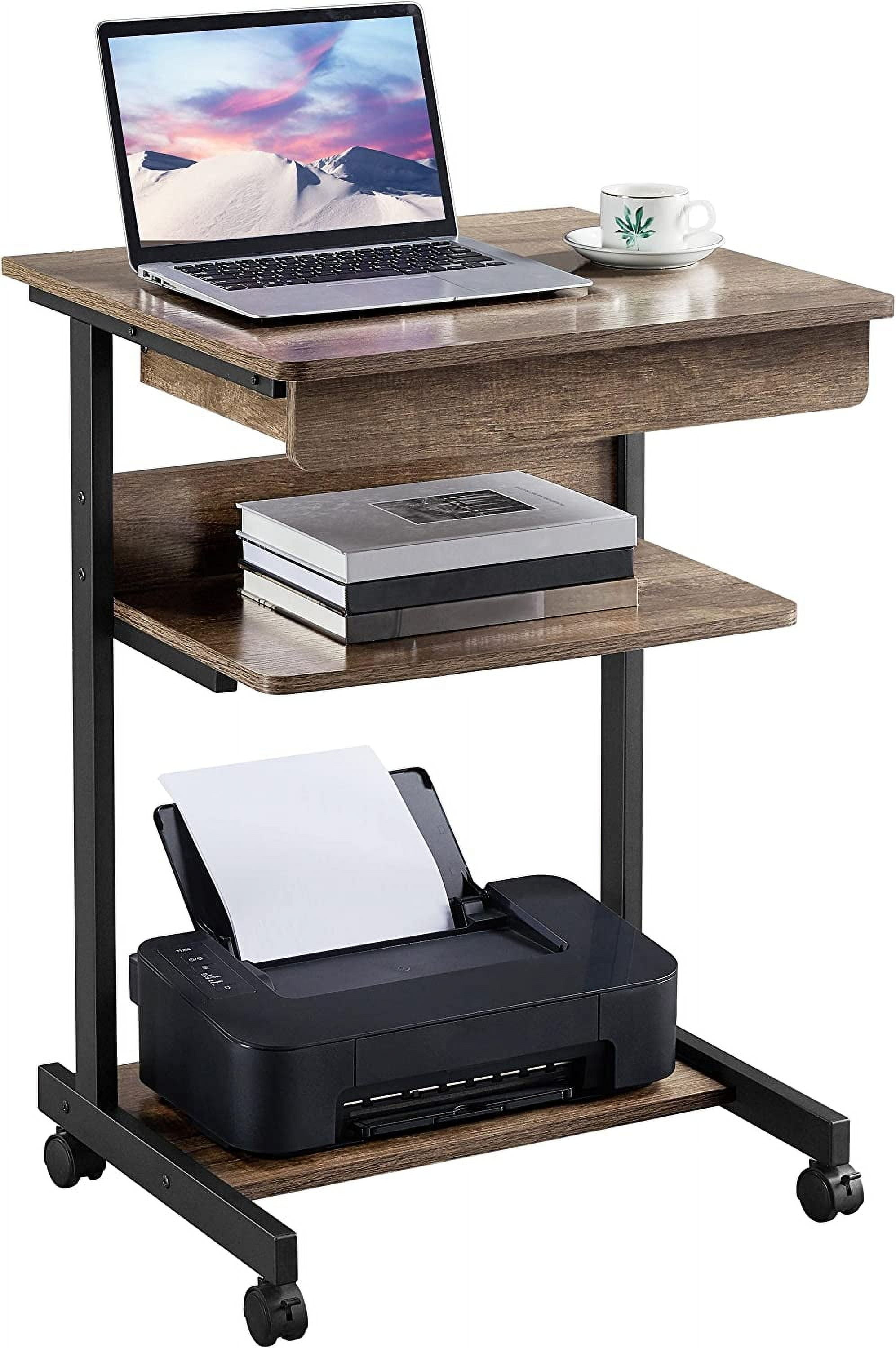 HeiStang Mobile Compact Computer Desk Cart for Small Spaces, Work ...