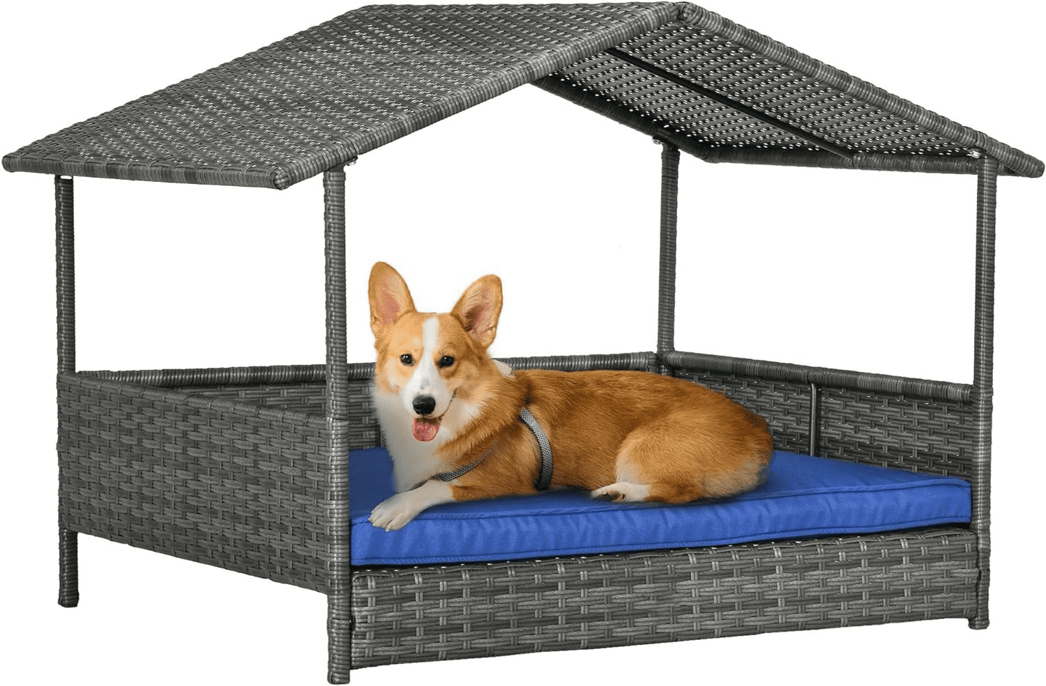 HeiStang Wicker Dog House Outdoor with Canopy, Rattan Dog Bed with ...