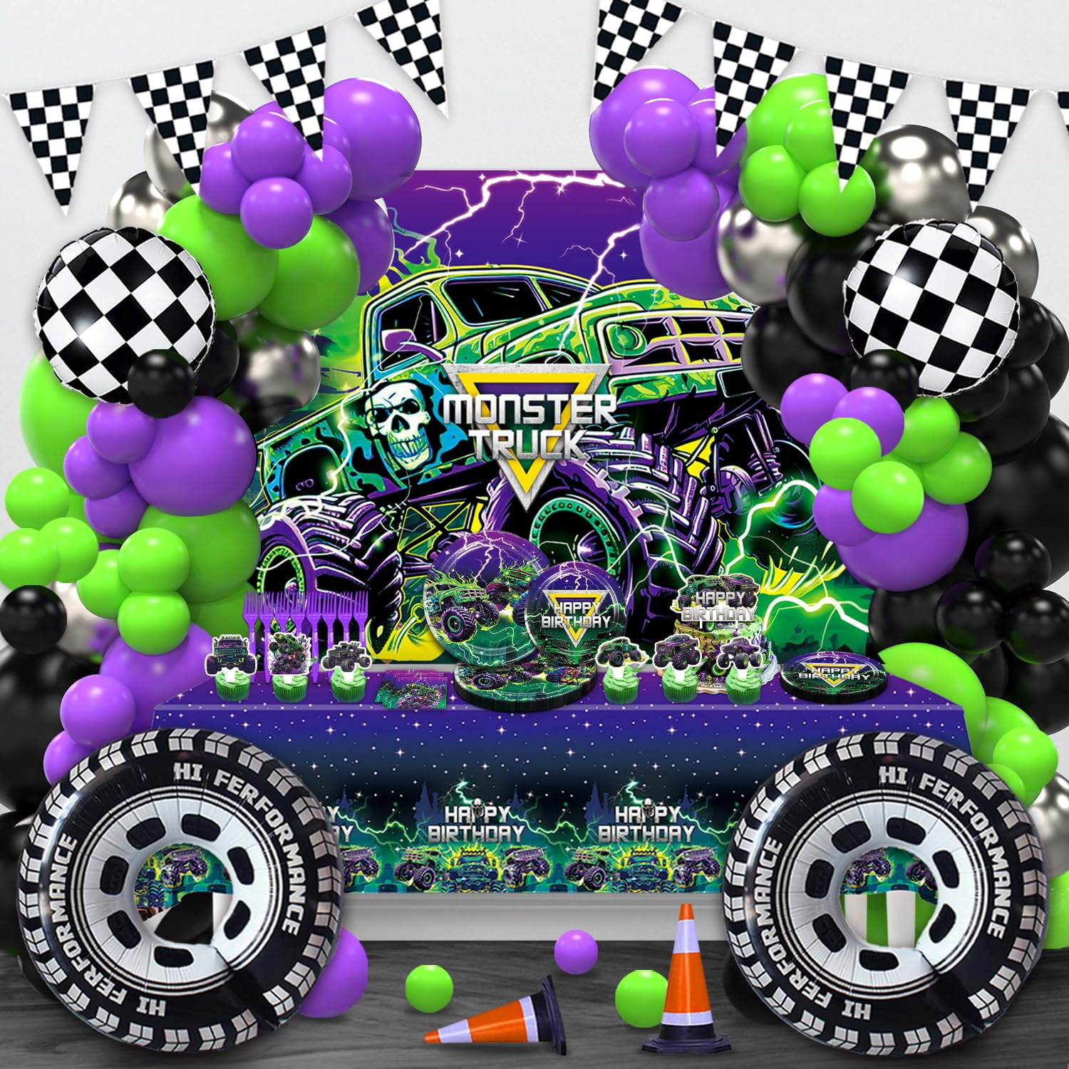 Heidaman 182Pcs Monster Truck Birthday Decorations，Monster KKS1 Truck ...