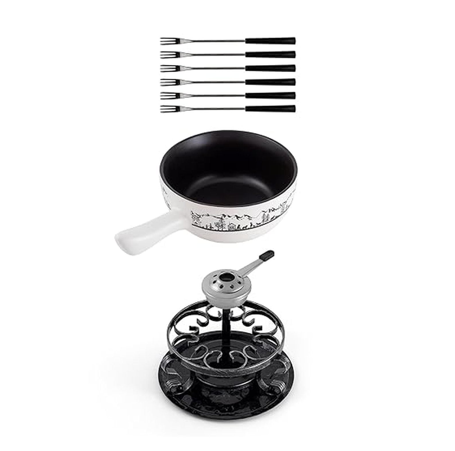 Heidi Cheese Fondue Set - 2.8 QT / 2.65 L - Ceramic Fondue Pot with ...