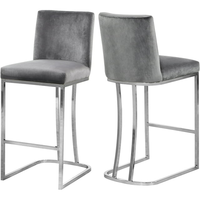 Meridian Furniture Heidi Grey Velvet Upholstered Bar Stool, Chrome ...