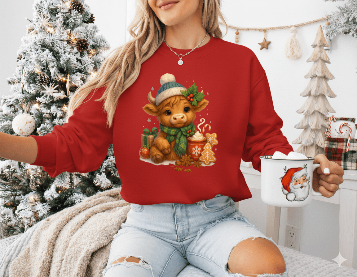 Heifer Cute Christmas Cozy Cow With Cocoa Cookies Festive Art ...